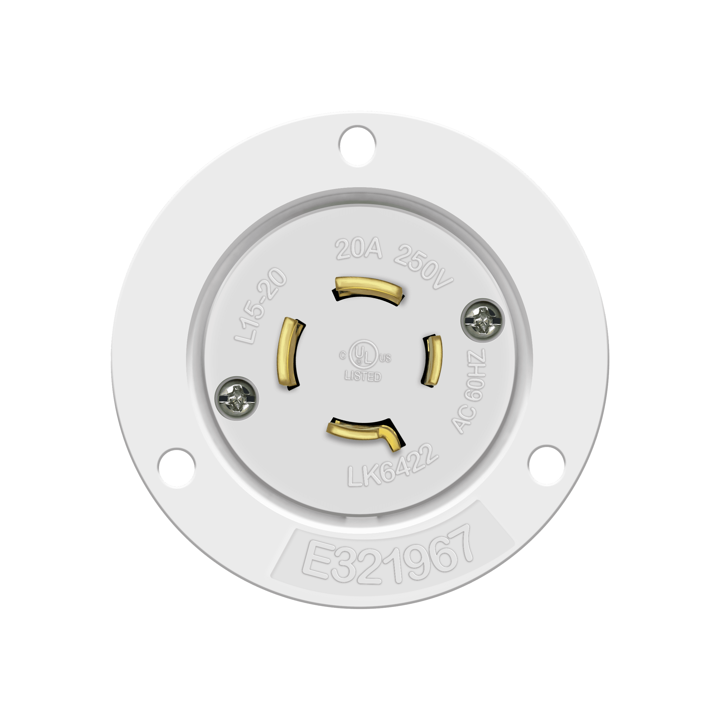 Locking Flanged Inlet, 20A, L15-20PFI (66903) - Enerlites